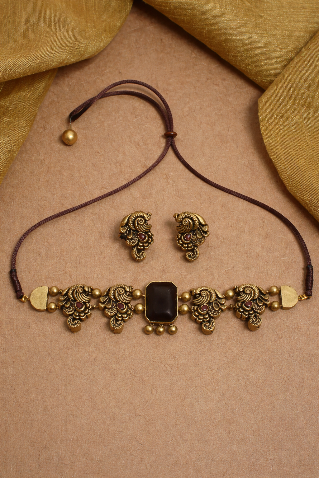 Coco Amala — Minimalistic Antique Gold Choco Brown Peacock Design Hand ...